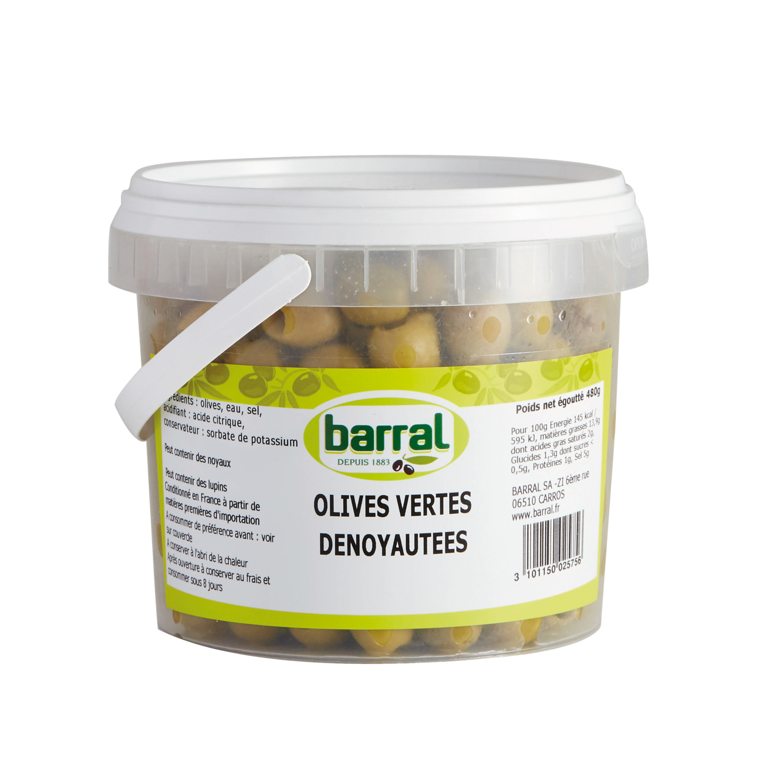Olives vertes dénoyautées - Barral